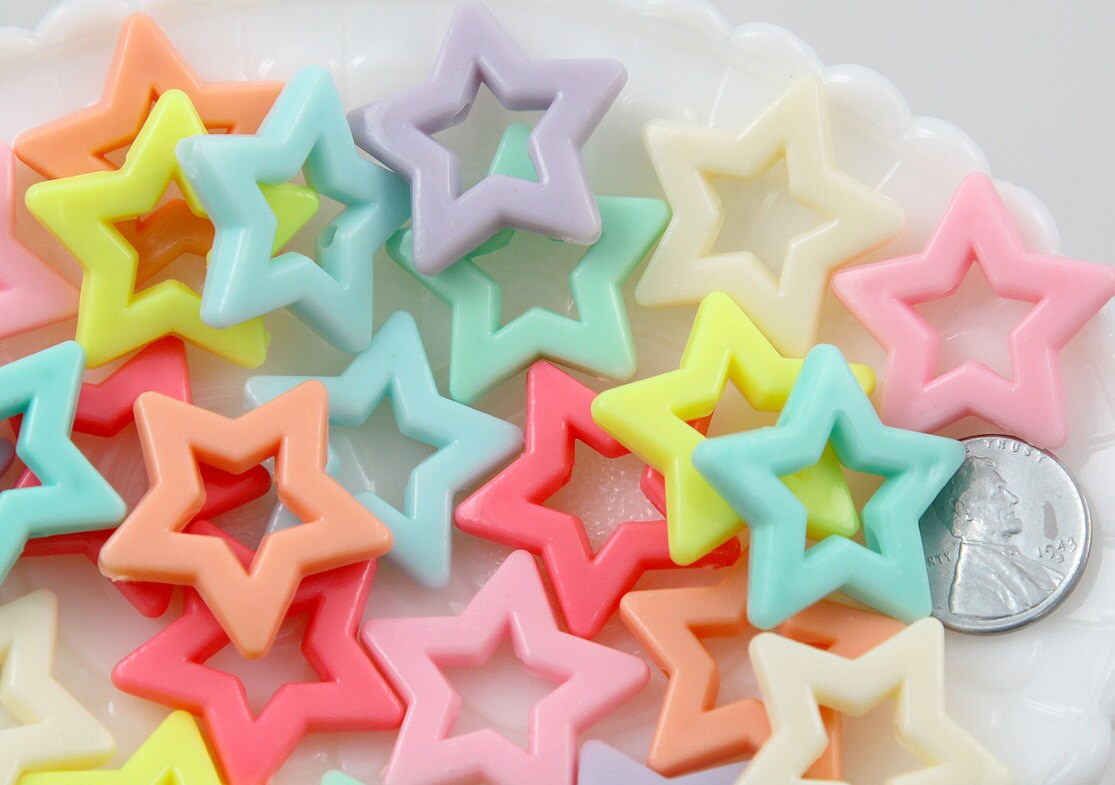 Pastel Star Beads 27mm Beautiful Bright Big Pastel Outline