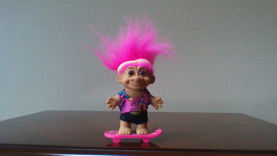 Vintage Russ Troll Doll On Skateboard Skateboarder Hot Pink