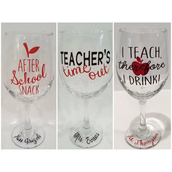 Funny Teacher Wine Glasses After School Snack Teachers