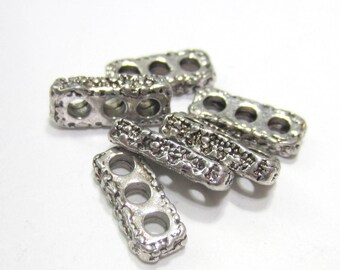3-Strand Ornate Rectangle Spacer Bars Antiqued Silver 6