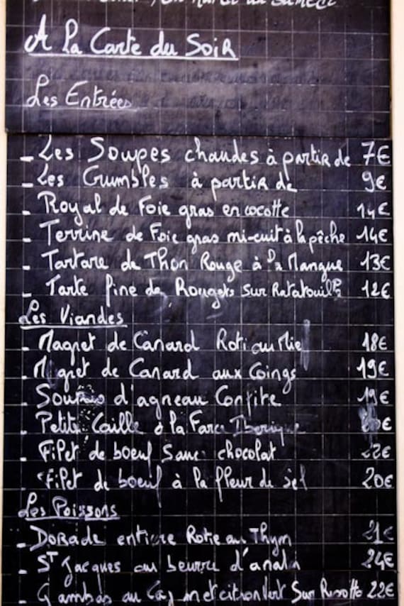 Paris Photography Classic French menu on a chalkboard Black