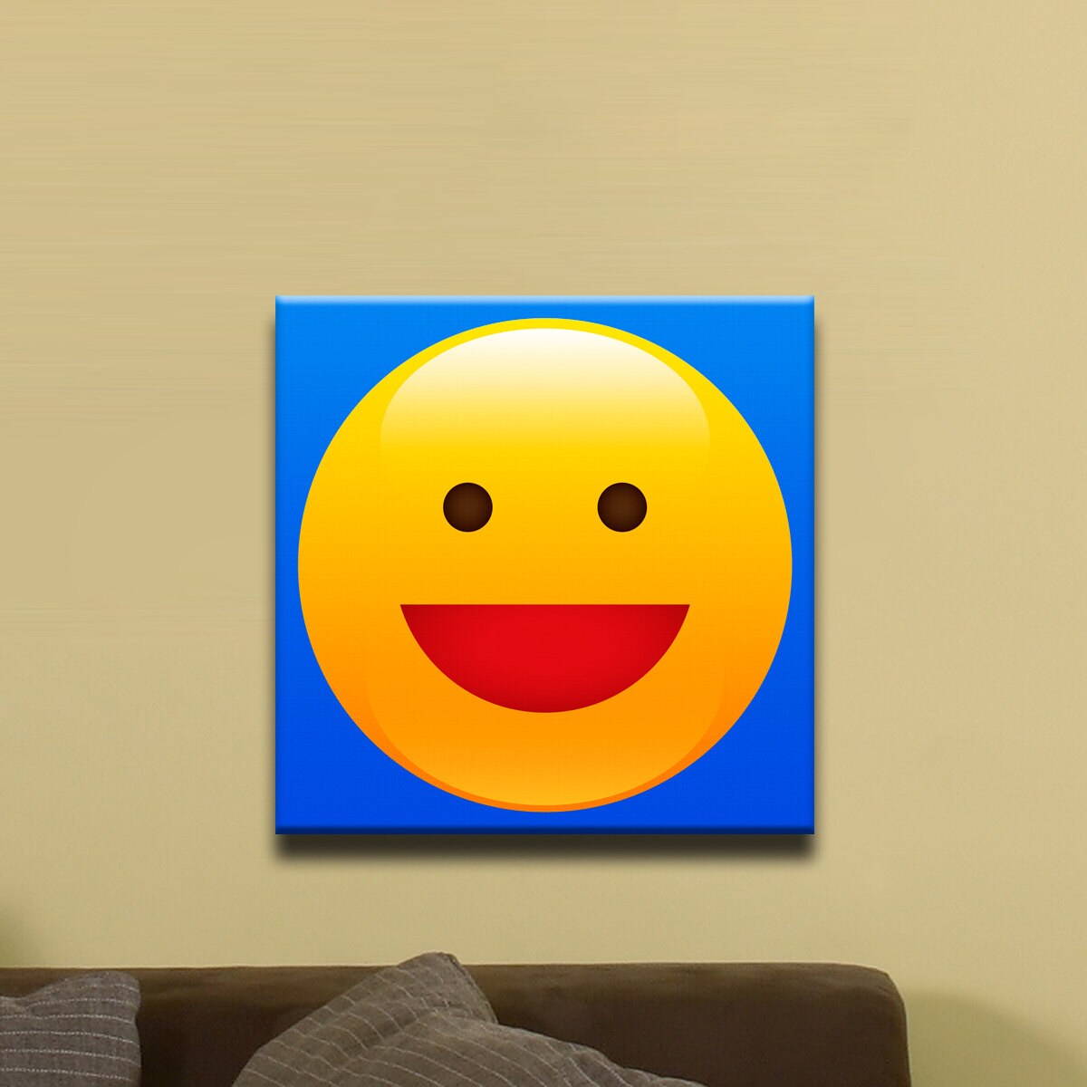 Wide Grin Smiley Face Emoji 12 x 12 Canvas