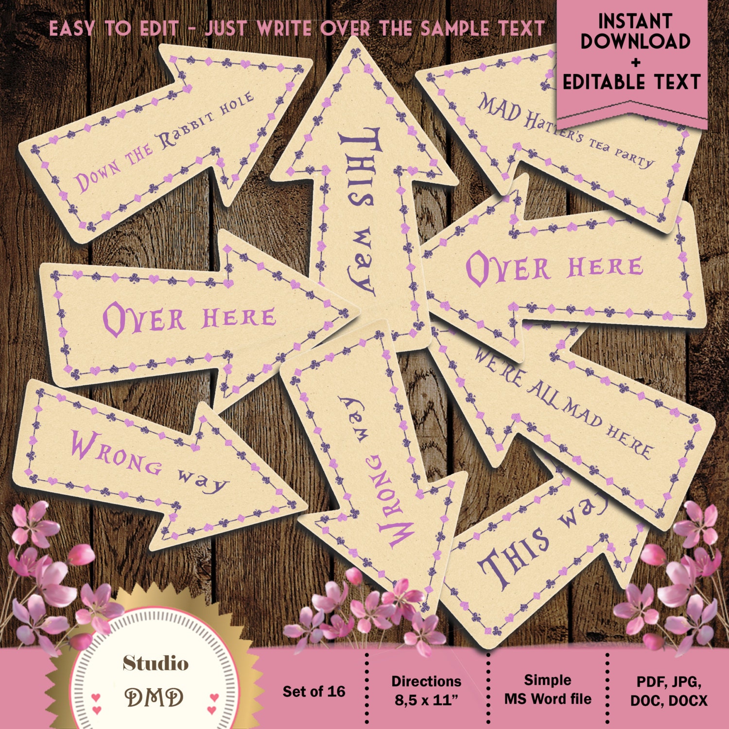 Alice in Wonderland Direction Arrow Signs This Way That Way