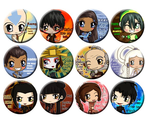 Items similar to Avatar the Last Airbender Chibi Pinback Button Set ...
