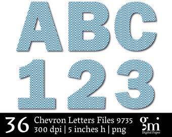 Black White College Chevron Digital Alphabet Letter Set