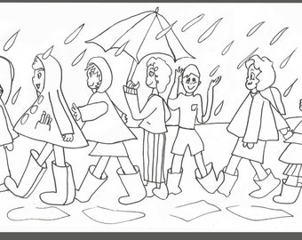 Rain coloring page | Etsy