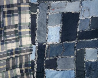 Blue Jeans Pockets Quilt Custom Queen Size Quilt Upcycled