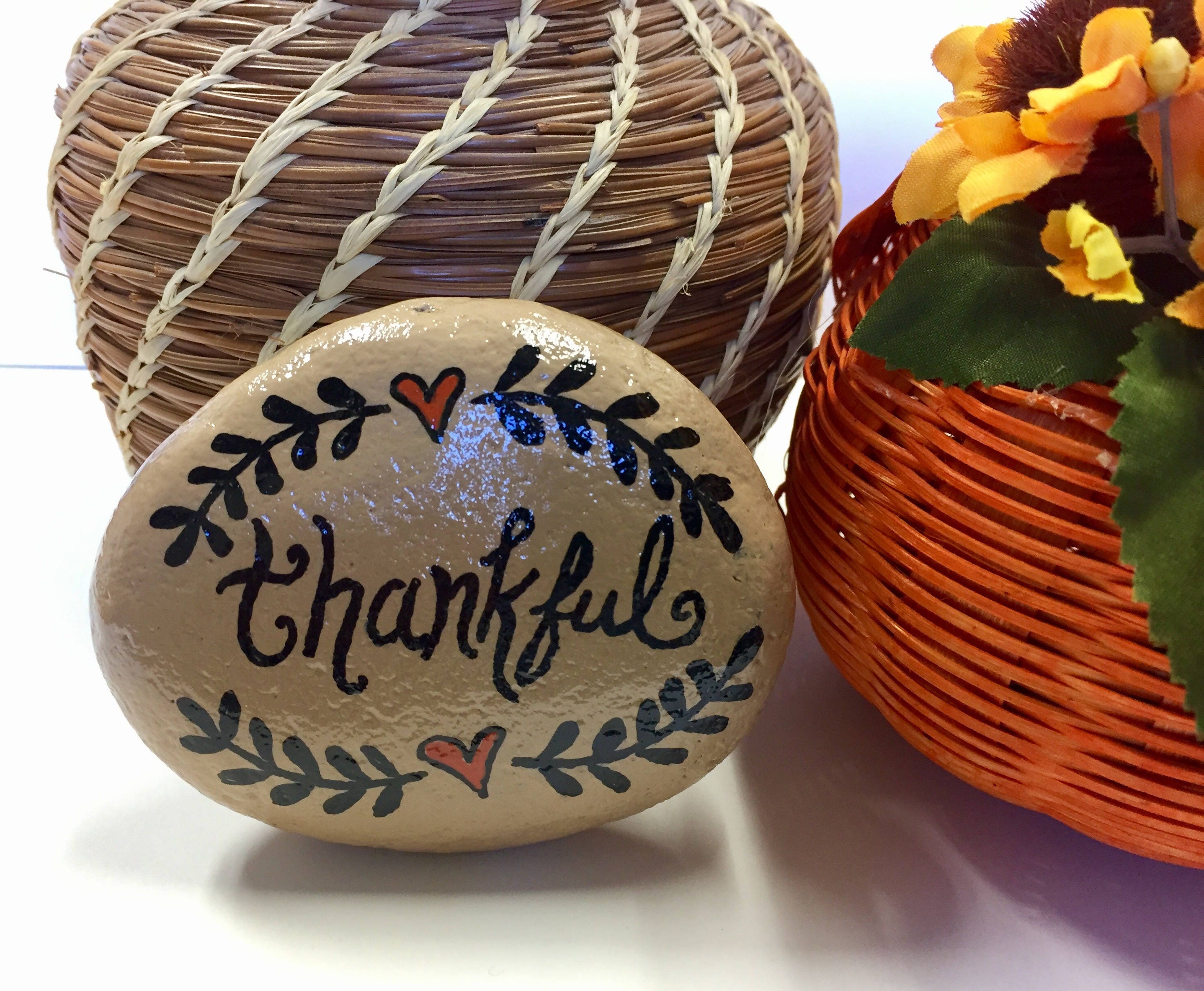 Thankful Painted Rock Thanksgiving Decoration Give Thanks