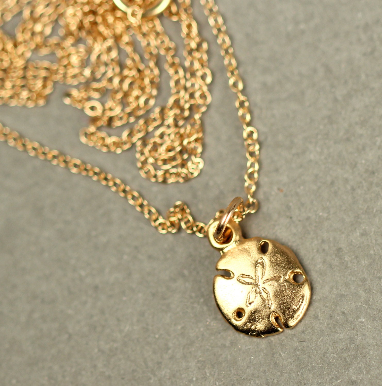 Gold Sand Dollar Necklace Delicate Necklace A Tiny 22k Gold Overlay