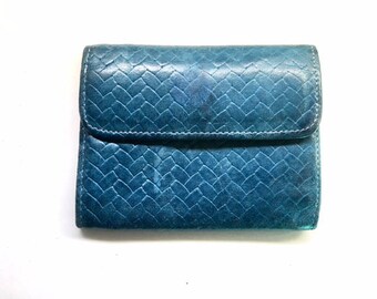 Blue leather wallet | Etsy