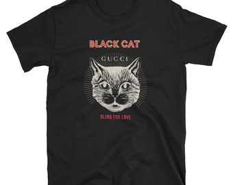 Black cat t shirt | Etsy