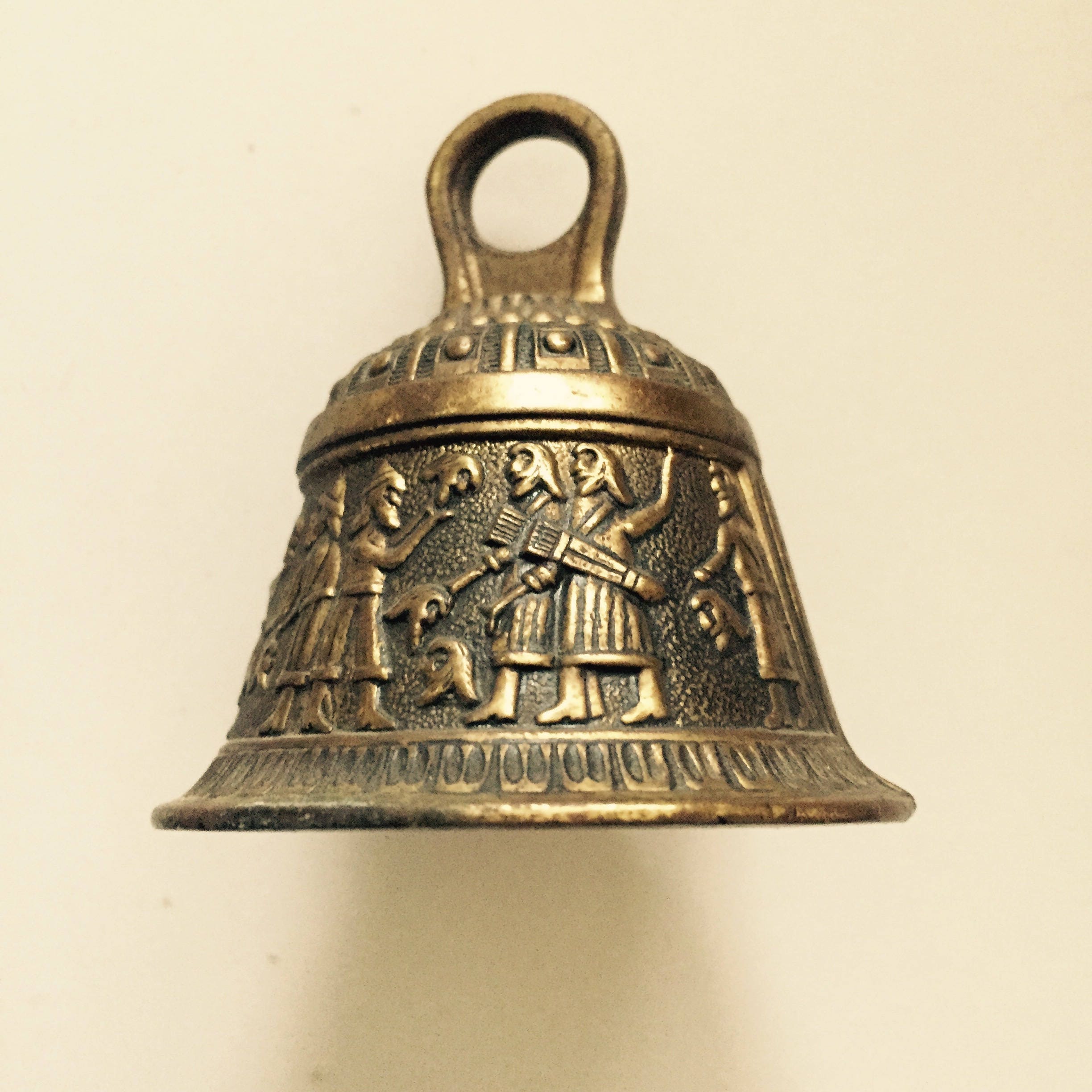Vintage Brass Bell Egyptian Beheading Scene Small Metal Bell