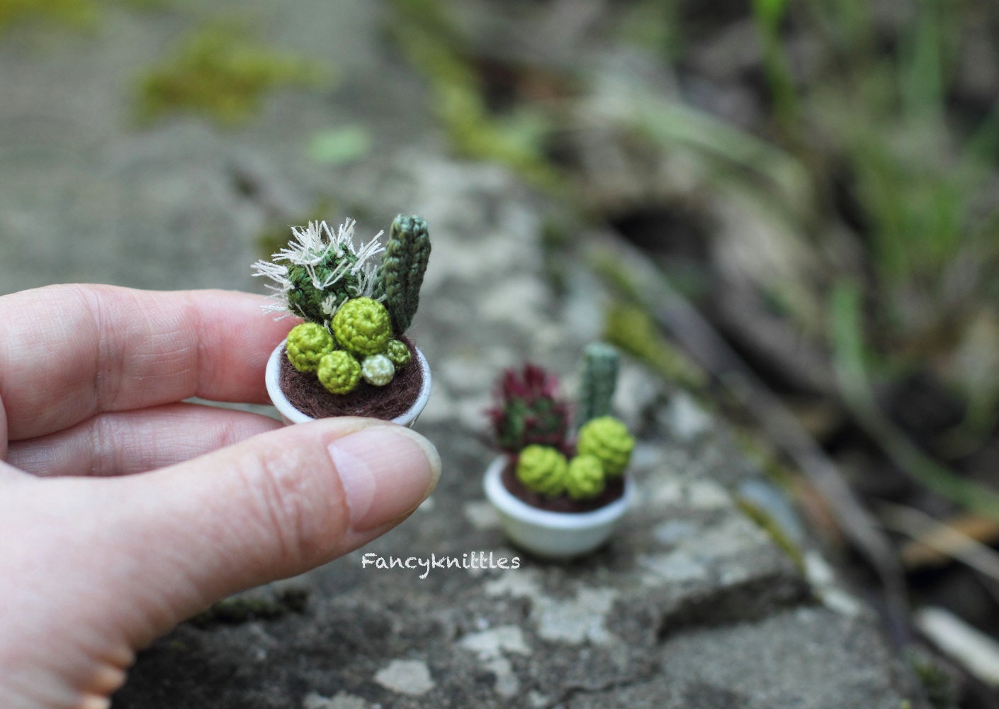 Dollhouse Miniature Plant Crochet Cacti Succulent Composition