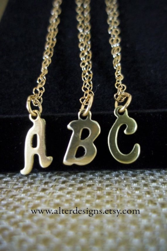 Items similar to Tiny Initial Necklace Gold Letter Charm Small Pendant ...