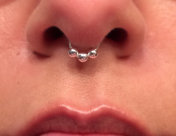 Items similar to Sterling Silver Triple Bead Septum Ring Fake No ...