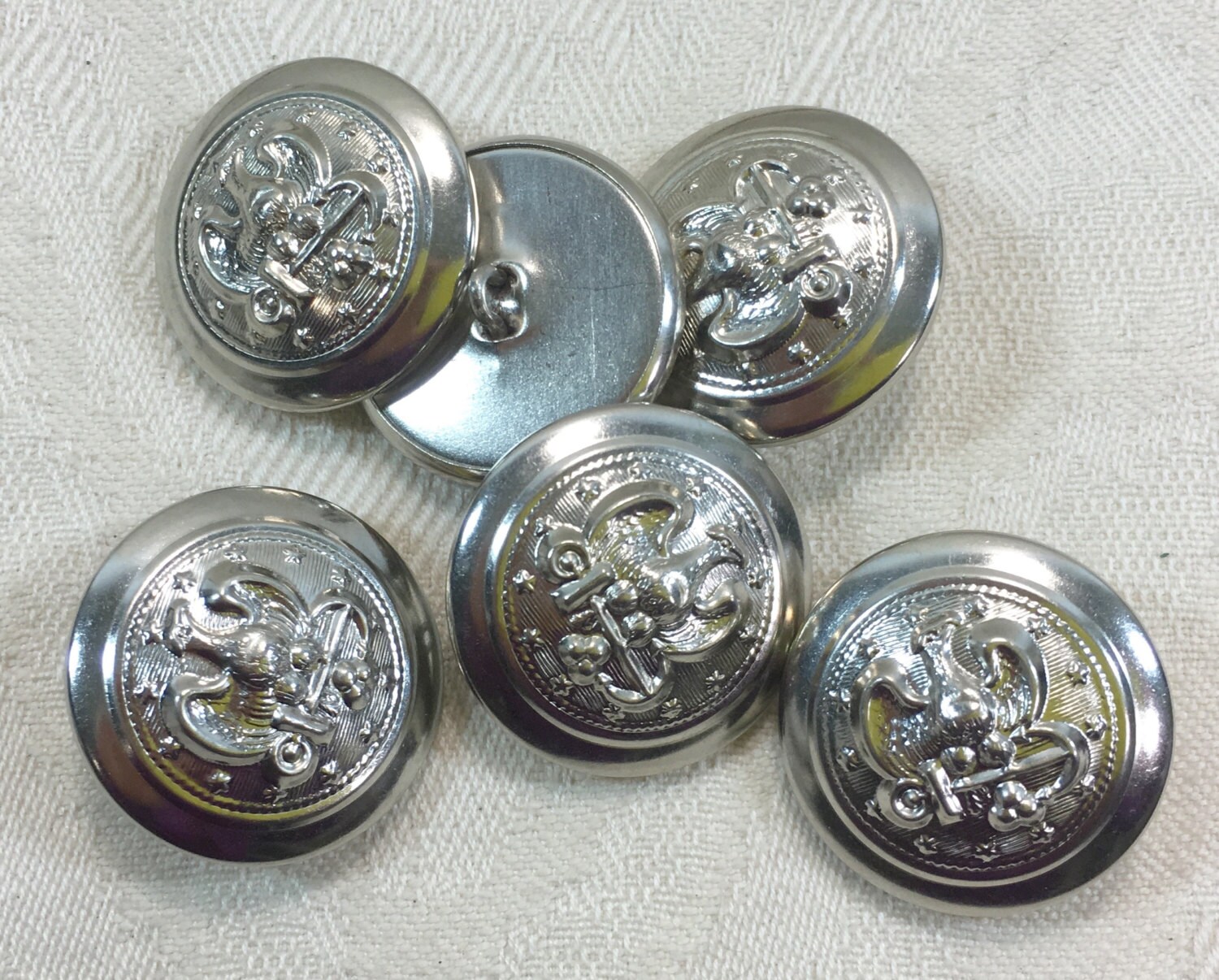 6 Silver Eagle Embossed Military Buttons Coat Buttons