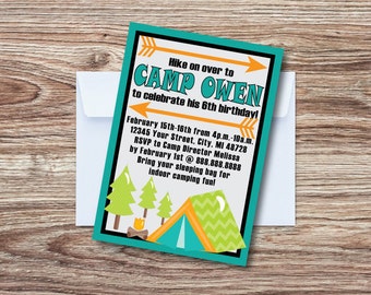 Let's Go Camping Printable Birthday Invite 5x7 digital