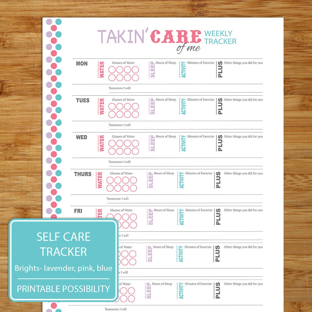 Self Care Tracker Weekly Personal Care Tracking Page Water