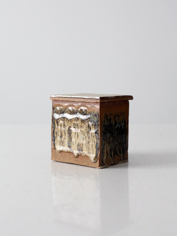 studio pottery box vintage ceramic square jar with lid