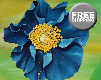 Blue poppy painting | Etsy