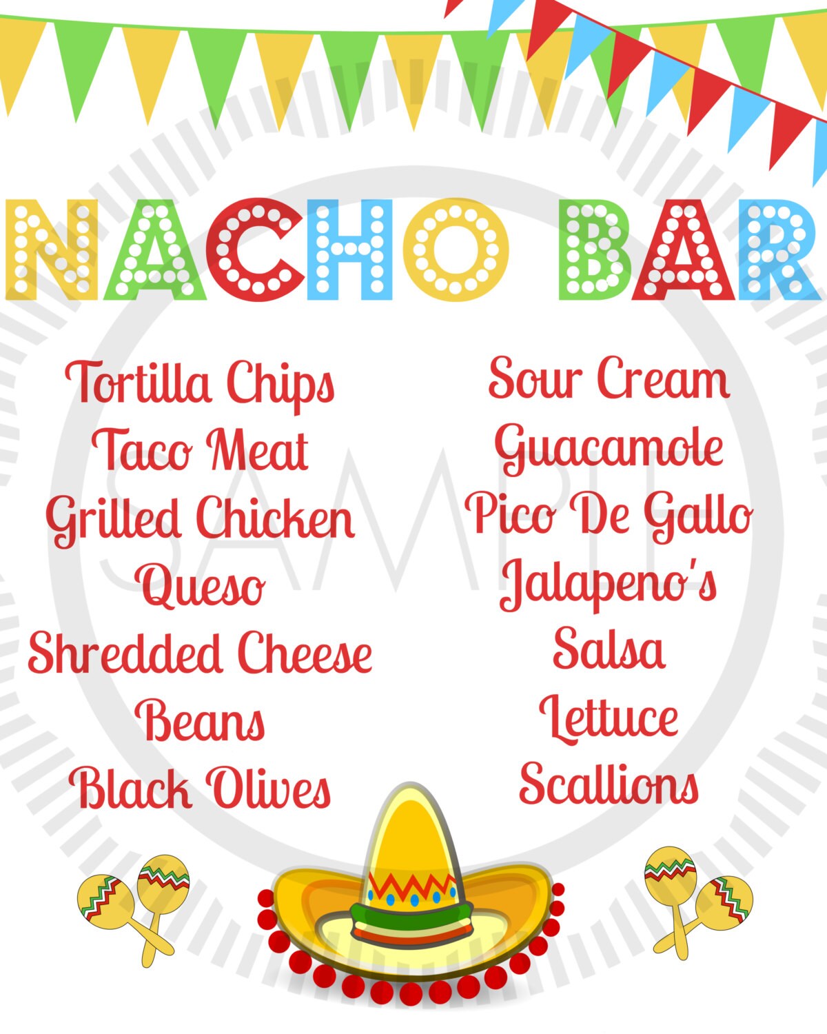 Taco Bar Checklist Printable Taco Bar Checklist Printable
