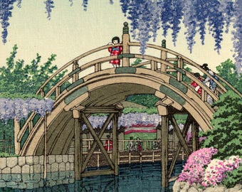 Japanese Art Print Half Moon Bridge by Yoshida