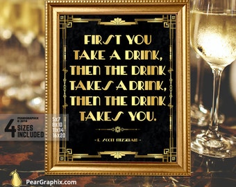 Printable Great Gatsby Fitzgerald Quote Sign Whiskey Bar