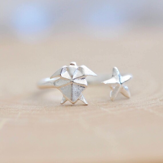 Origami Turtle and Starfish Ring Turtle Ring Turtle Jewelry
