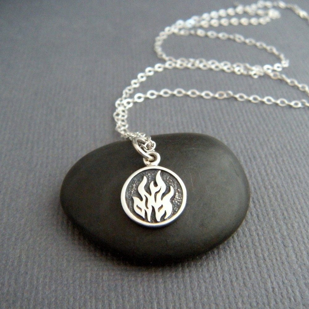 tiny silver fire element necklace flame small sterling four 4