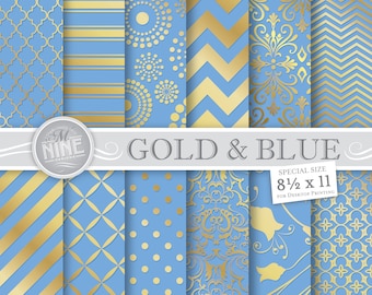 GOLD & LIGHT TEAL Patterns 8 1/2 x 11 Digital