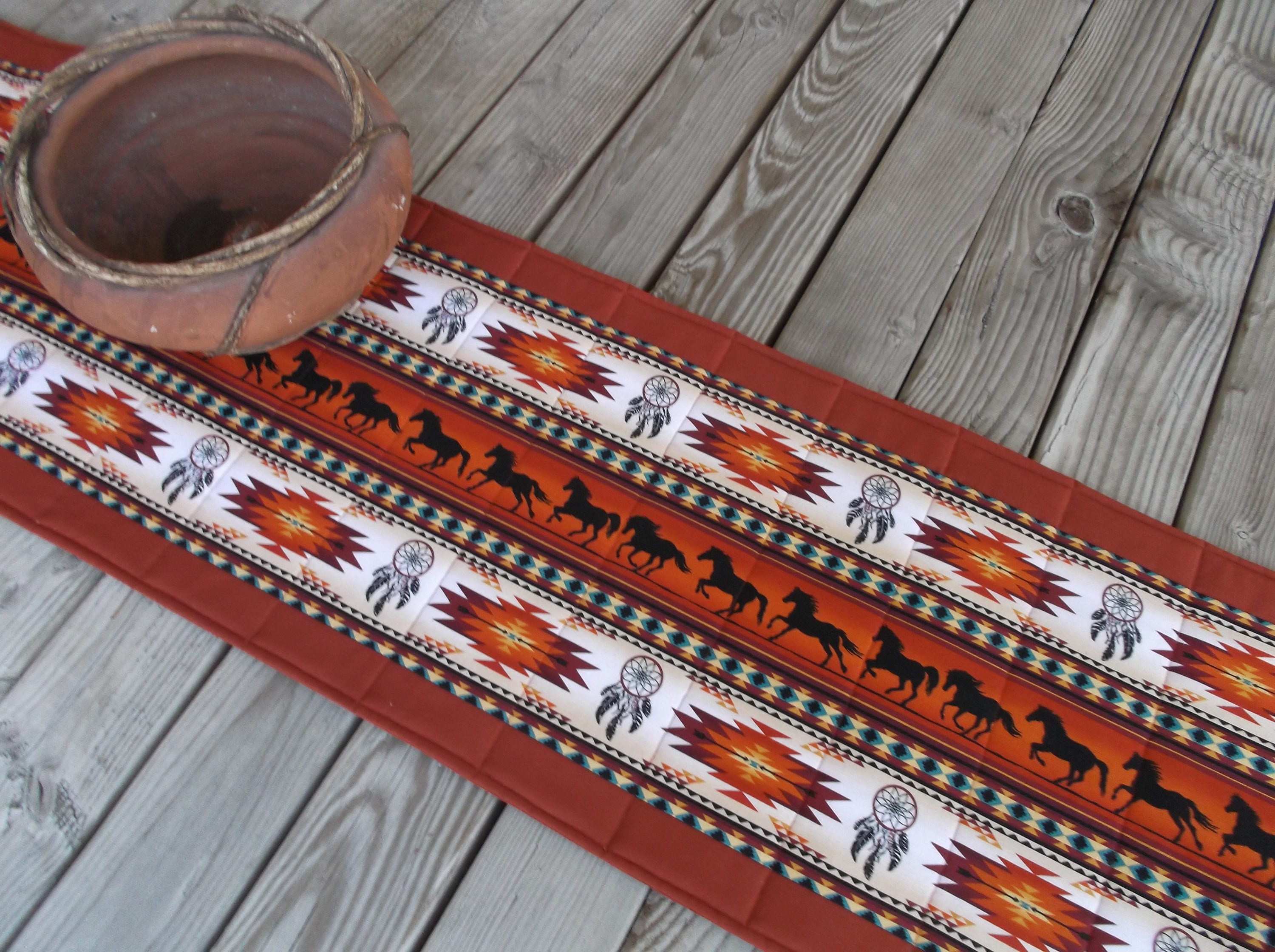 Running horse table runner quilted table runner fabric table