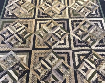 Soft Floral Earth Tone Chevron Handmade Quilt 73 x