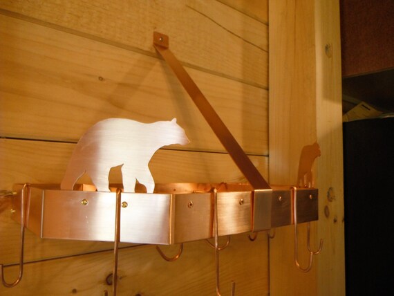Wall Mounted Solid Copper Pot Rack With Bear
