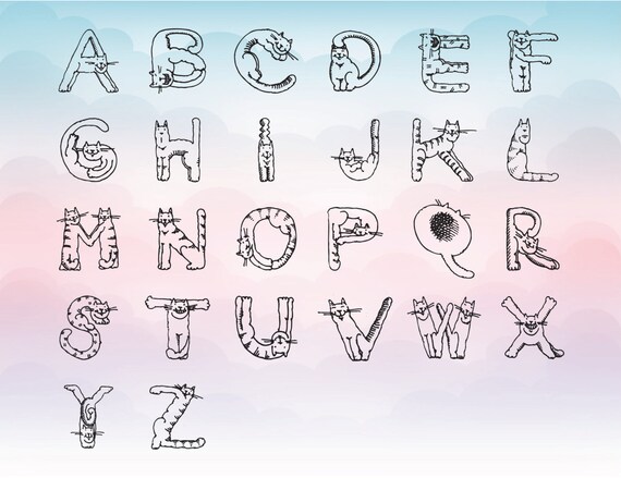 Katten lettertype kat digitale SVG-bestanden Kitty letters
