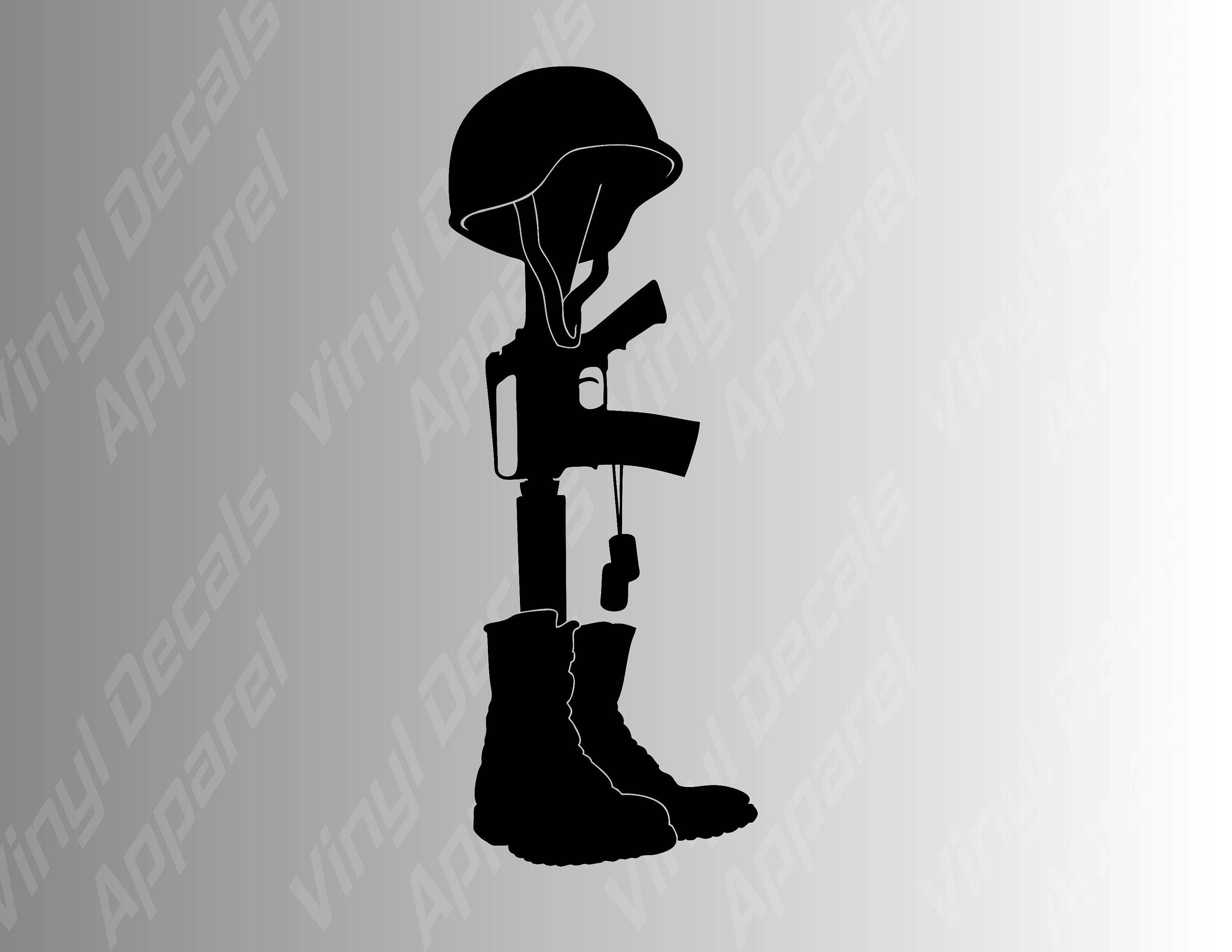 Battlefield Memorial Fallen Soldier Cross Die Cut Vinyl Decal