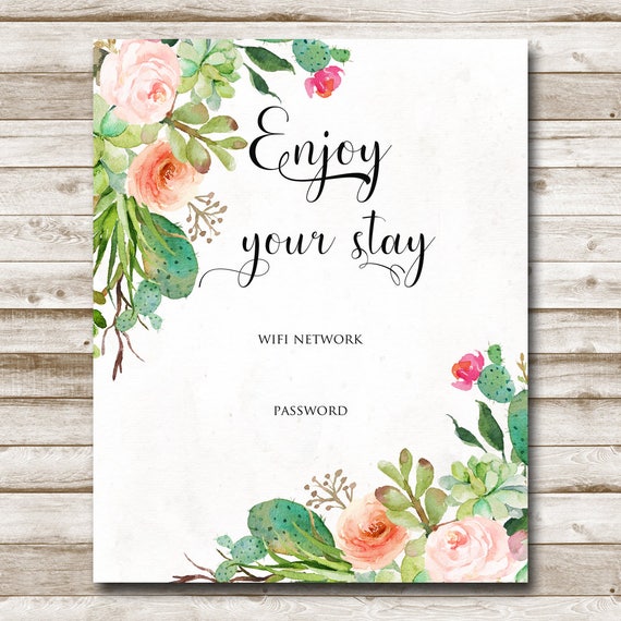 Enjoy Your Stay Printable Wifi Password Sign Cactus Guest Room