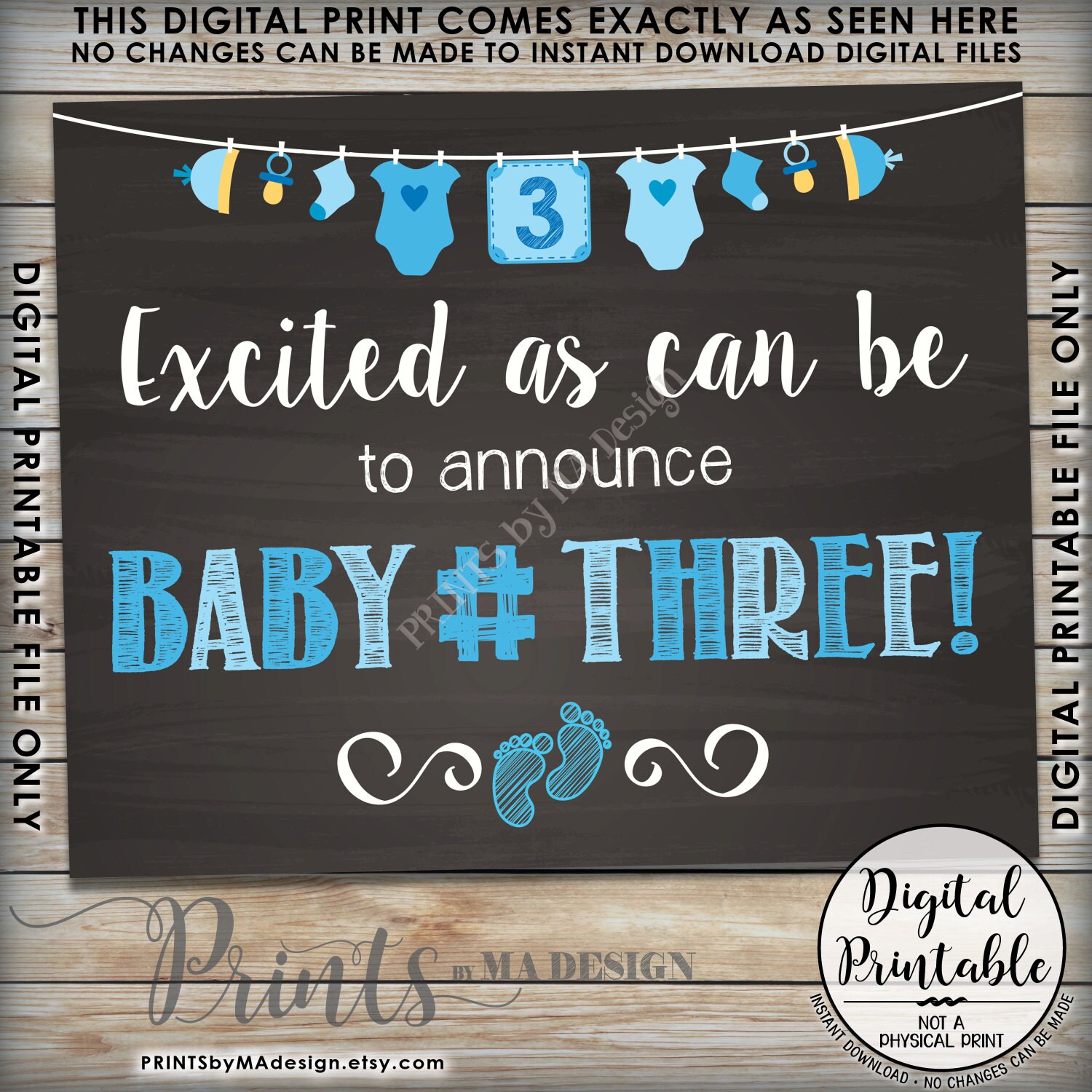 Baby Number 3 Photo Prop, BOY Gender Reveal, 3rd Baby #3 Expecting ...