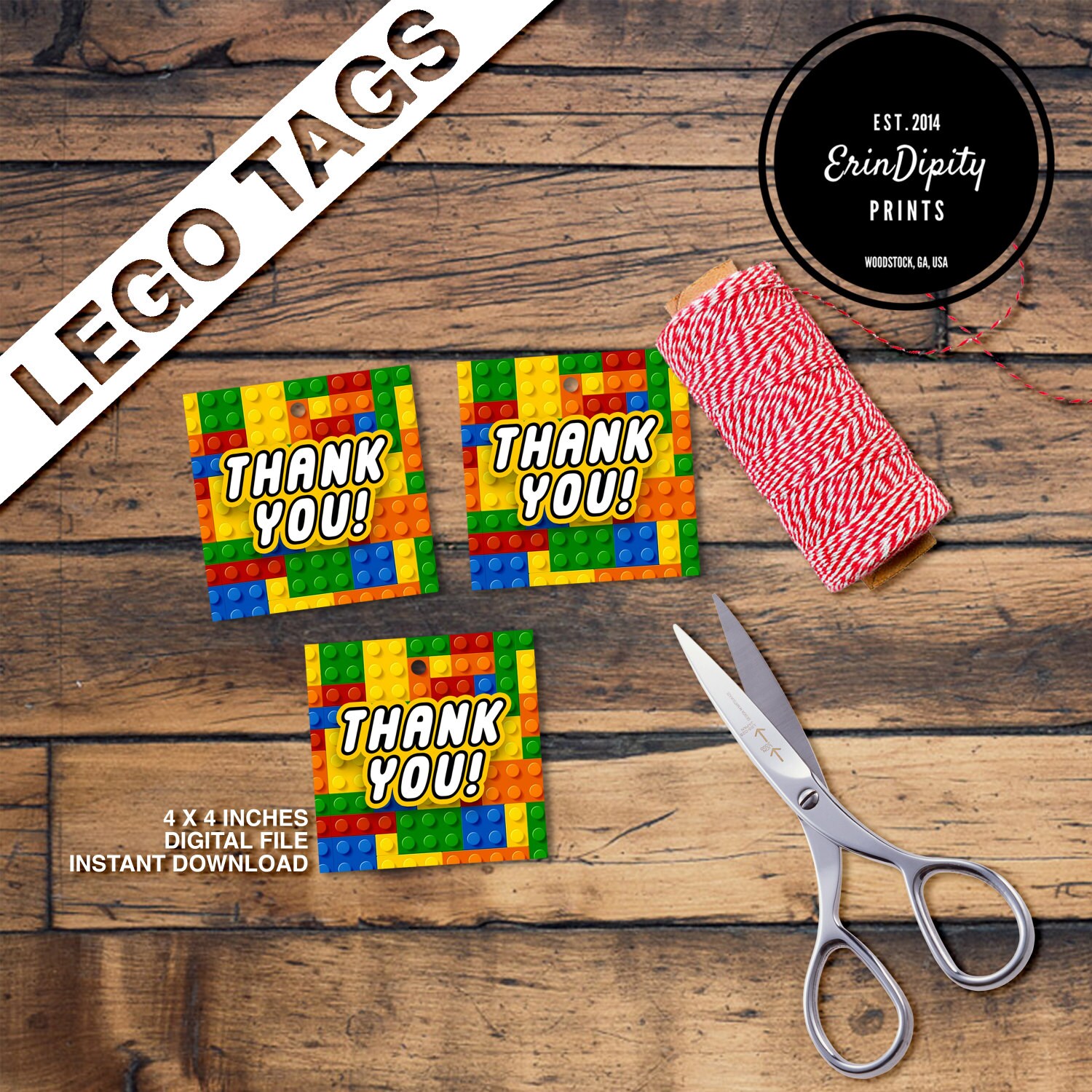 Lego Favor / Gift Tags Instant Download / Digital File 4x4