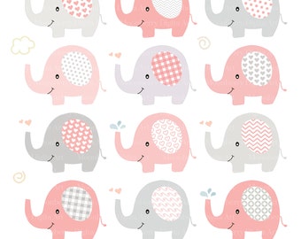 Elephant Clip Art Nursery Elephants clipart Pink Gray baby