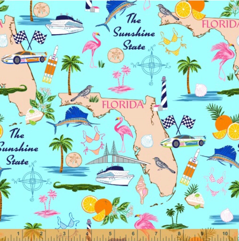 Florida state cotton fabric by Whistler Studios for Windham