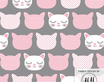 Cat print fabric | Etsy
