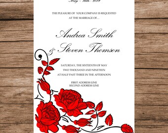Red rose invitation | Etsy