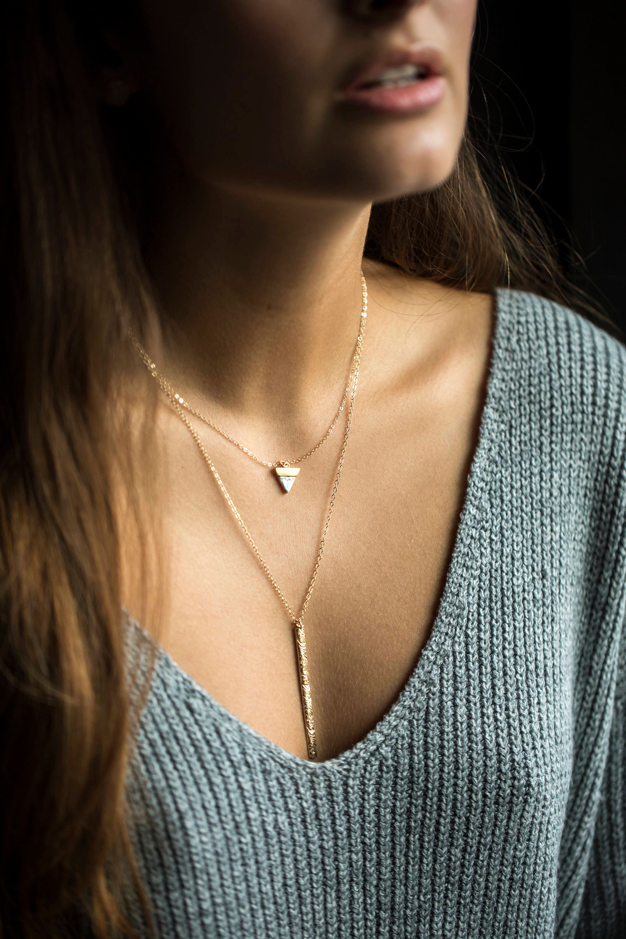 Gold Drop Bar Necklace Cleavage Necklace Sexy Y Necklace