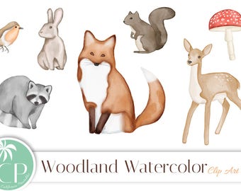 Woodland watercolor digital paper featuring animals and