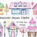 Watercolor Houses Clipart Homes Neighborhood Watercolor