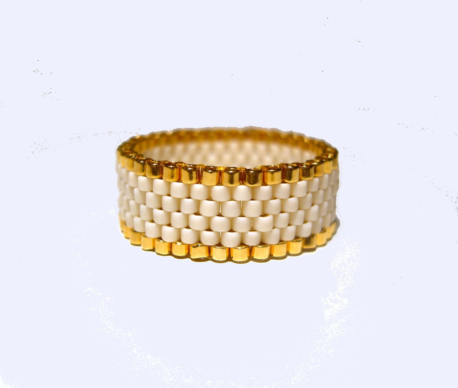 Seed Bead Ring : 24K Gold Plated Beaded Ring Delica 24ct Gold