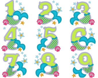 Mermaid Tail Birthday number Mermaid number six 6 applique