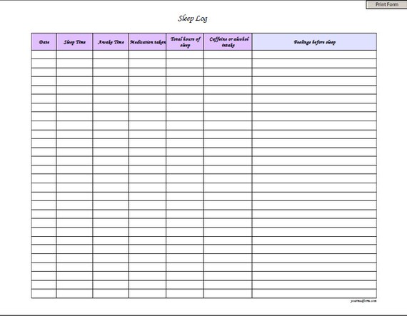 Fillable Sleep Log / PDF/ Digital Health forms/ Printable Fillable Sleep Log / PDF/ Digital Health forms/ Printable