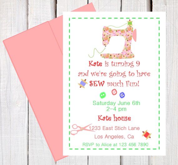 Sewing Party Invitation Craft Birthday invite sewing