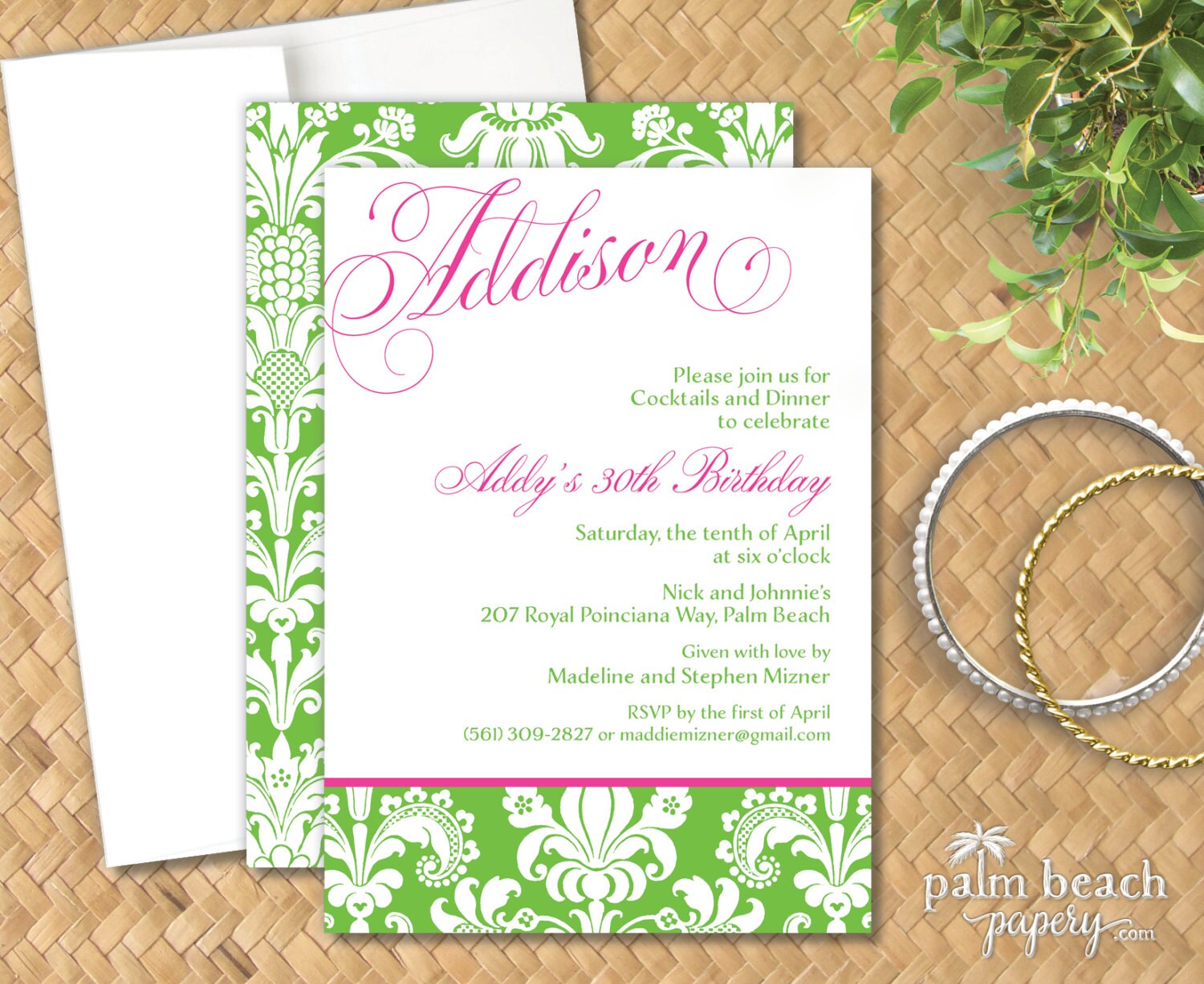 Addison Damask Invitation Birthday Party Invitation